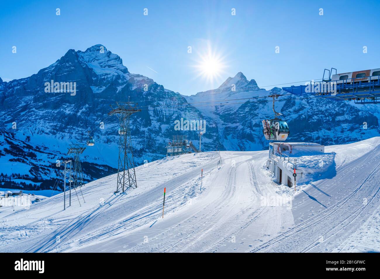 GRINDELWALD-FIRST, SWITZERLAND - JANUARY 15 2020:Winter scenery on The ...