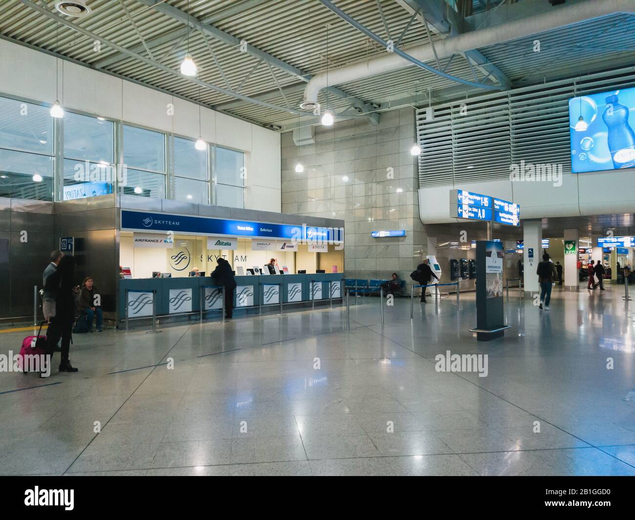 Athens, Greece - February, 11 2020: Passengers in the departure hall of ...