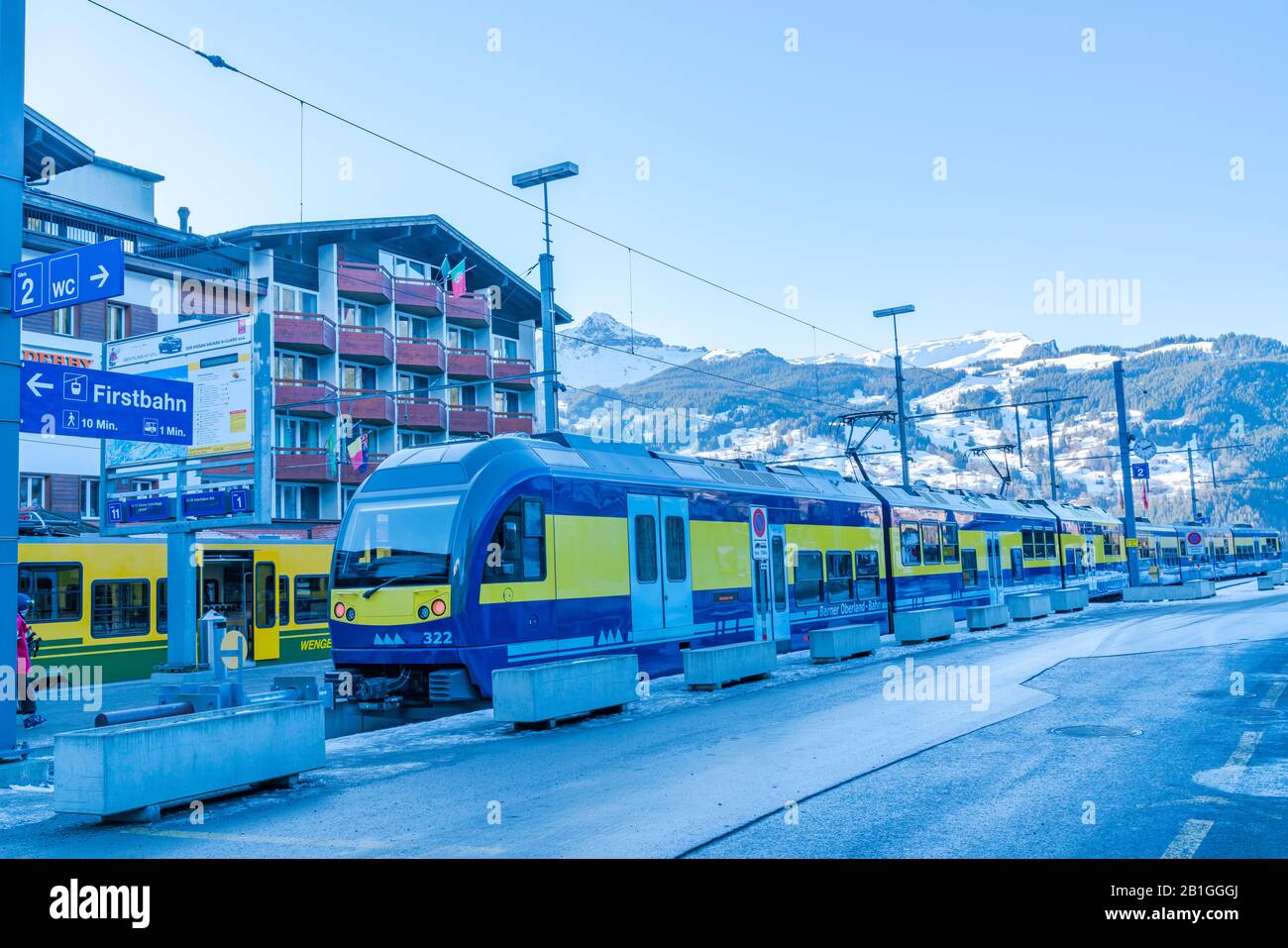 GRINDELWALD, SWITZERLAND - JANUARY 16 2020: Grindelwald train station ...