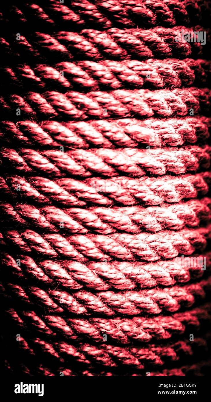 Vertical old red rope background. Rope texture. Close-up rope texture ...