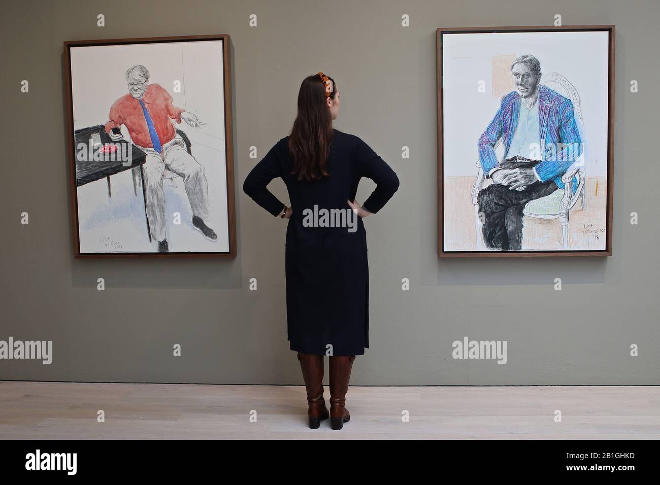 The exhibition includes 18 portraits on canvas of Hockney's friends and ...