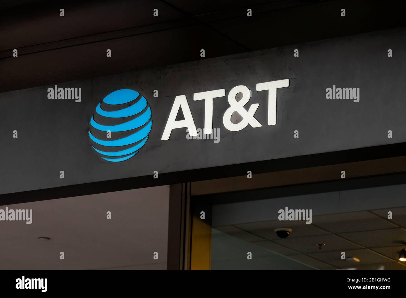 American telecommunications company, AT&T logo seen in San Francisco ...
