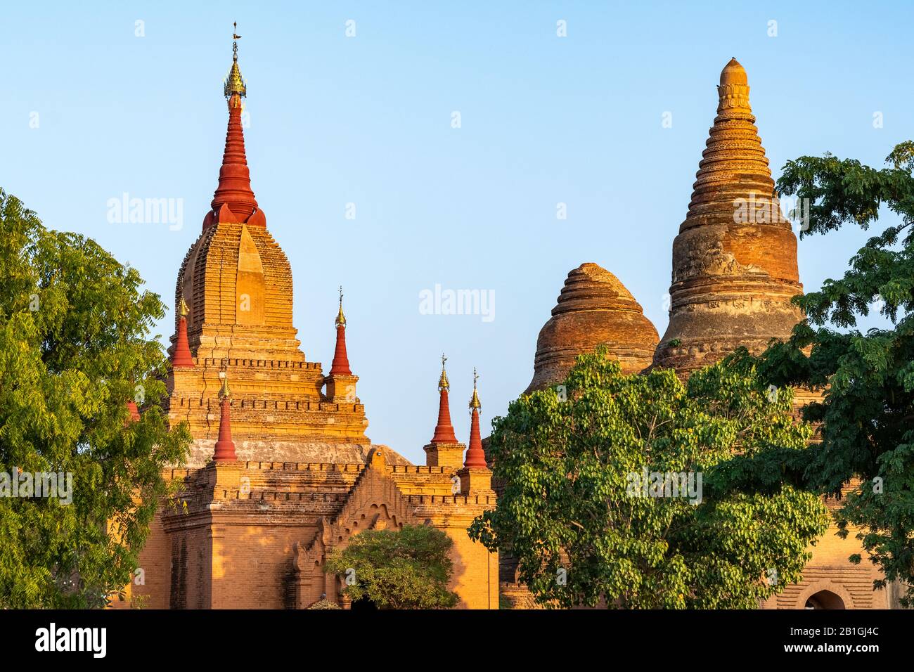 Temples in late afternoon light, Bagan, Mandalay Region, Myanmar Stock ...