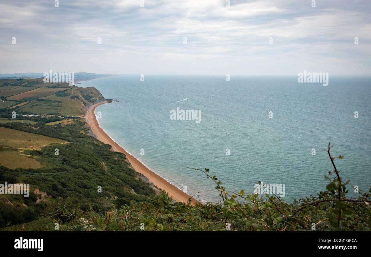 Green fields on a hill with the sea English Channel and English ...