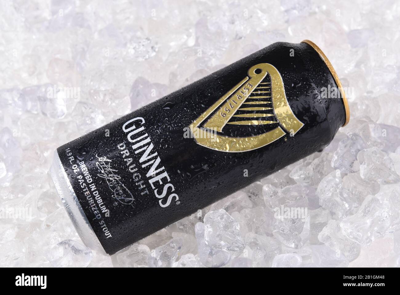 IRVINE, CA - December 15, 2017: A can of Guinness Draught on a bed of ...