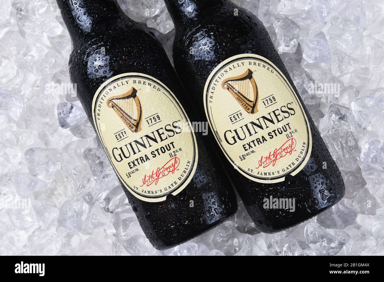 IRVINE, CA - December 15, 2017: Two bottles of Guinness Extra Stout on ...