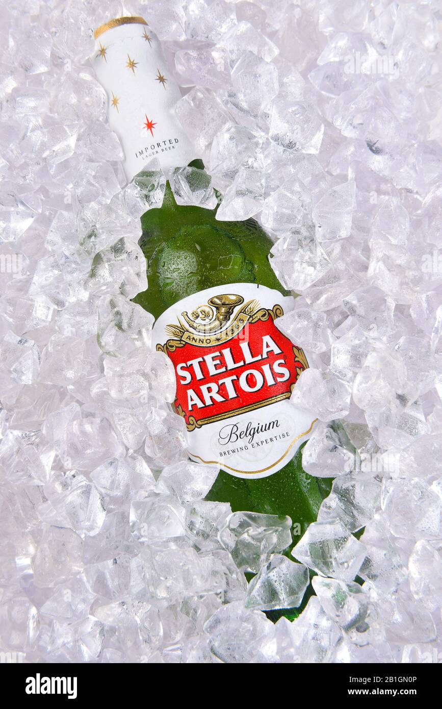 IRVINE, CALIFORNIA - MARCH 29, 2018: Stella Artois Beer on Ice. Stella ...