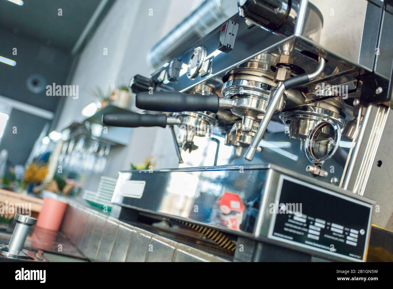 Coffee Shop. Espresso machine close-up isolated no people Stock Photo ...