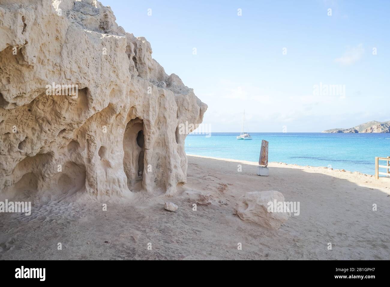 Rock formations at a beach, Ibiza Spain Stock Photo - Alamy