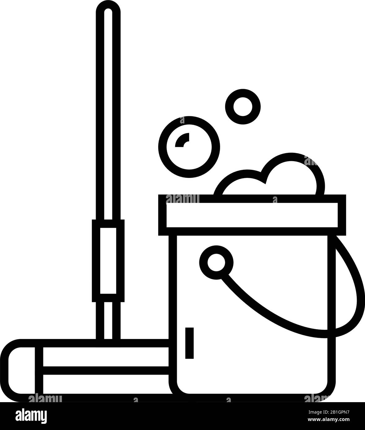 Floor washing tools line icon, concept sign, outline vector ...