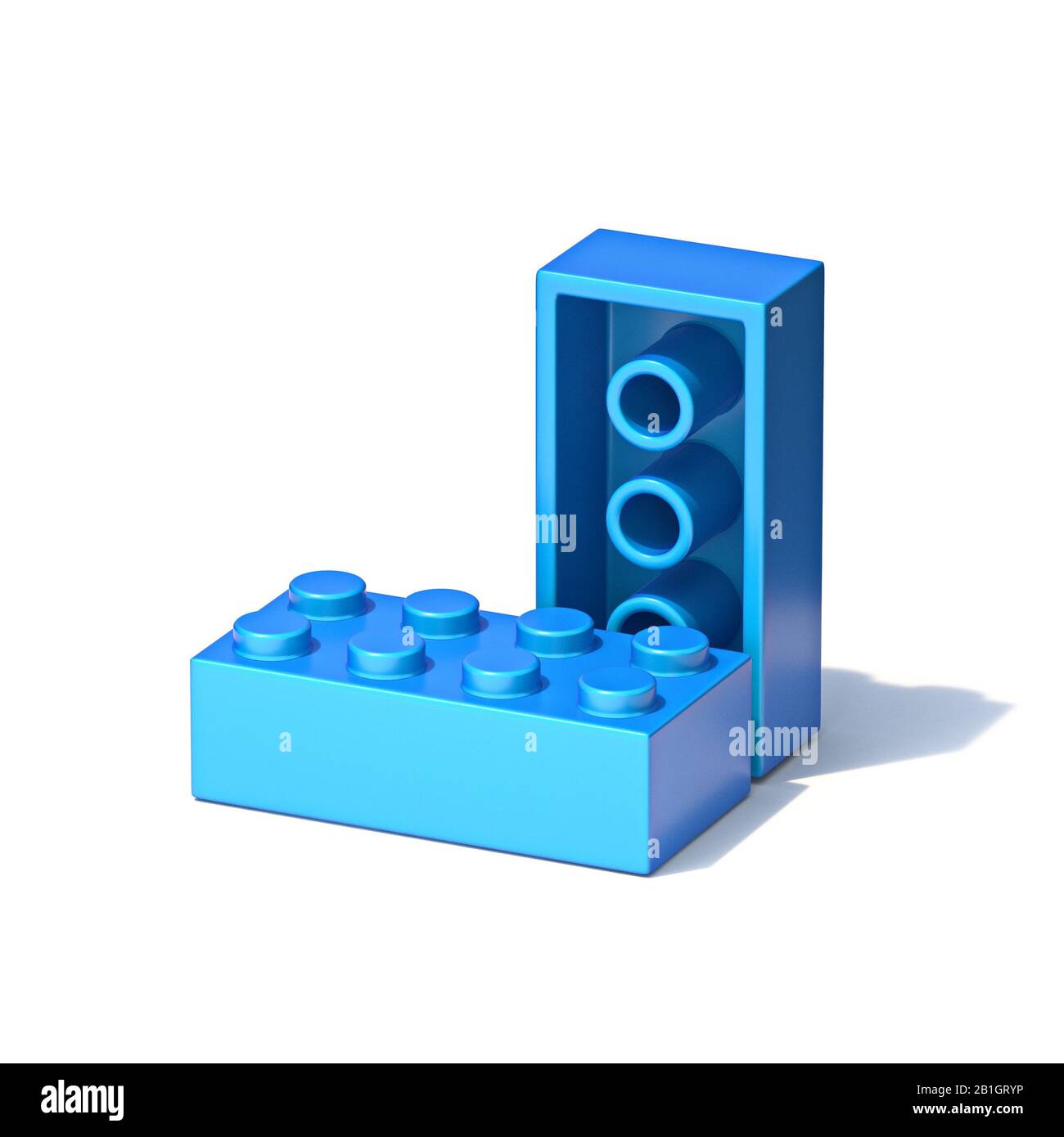Two blue plastic toy building blocks 3D rendering illustration isolated ...