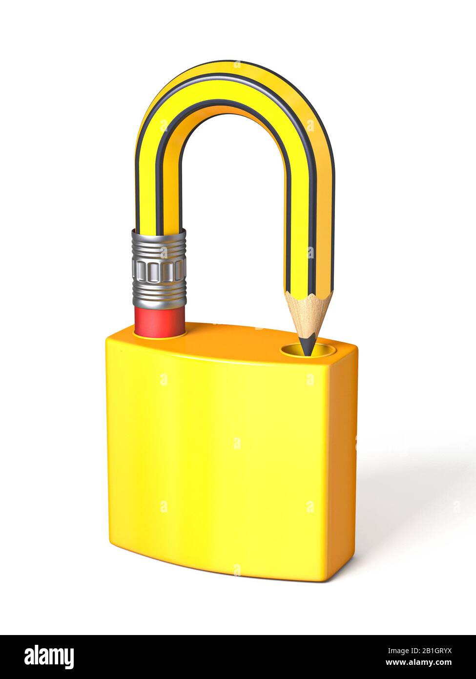 Pencil lock 3D rendering illustration isolated on white background ...