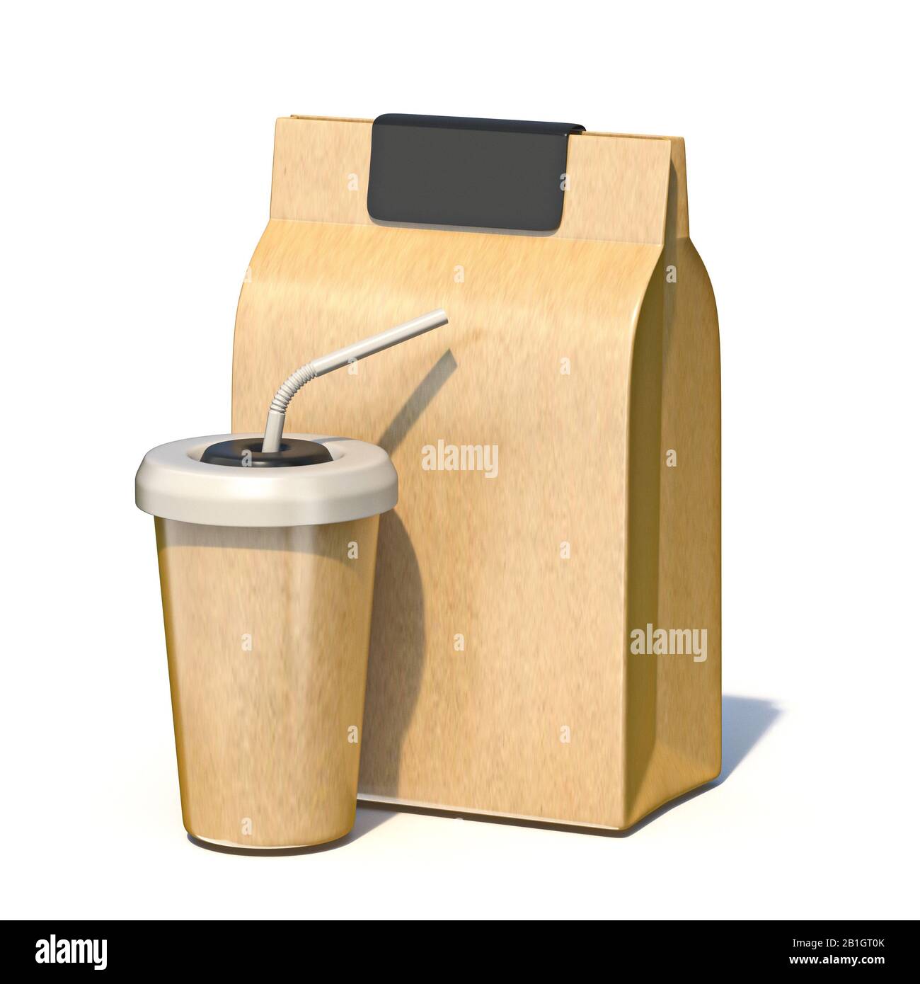 Brown paper carry bag with paper cup 3D rendering illustration isolated ...