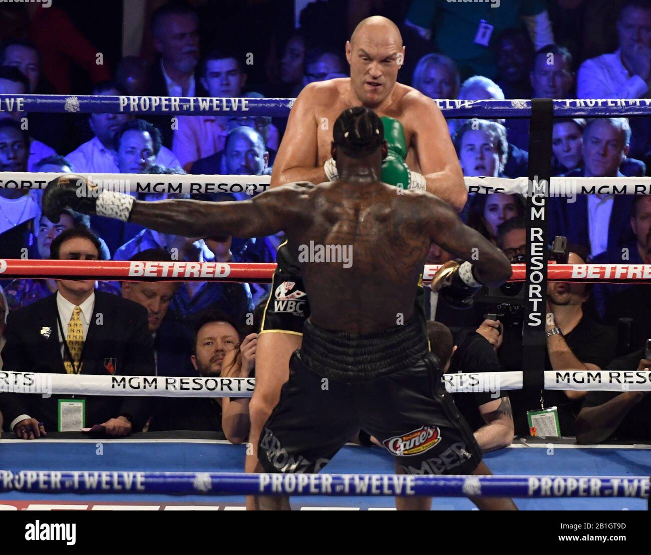 LAS VEGAS, NV - FEBRUARY 22: (in black//yellow trunks) Tyson Fury goes ...