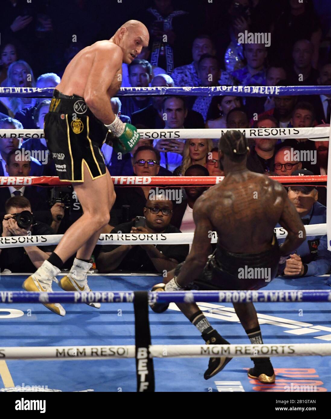 LAS VEGAS, NV - FEBRUARY 22: (in black//yellow trunks) Tyson Fury goes ...