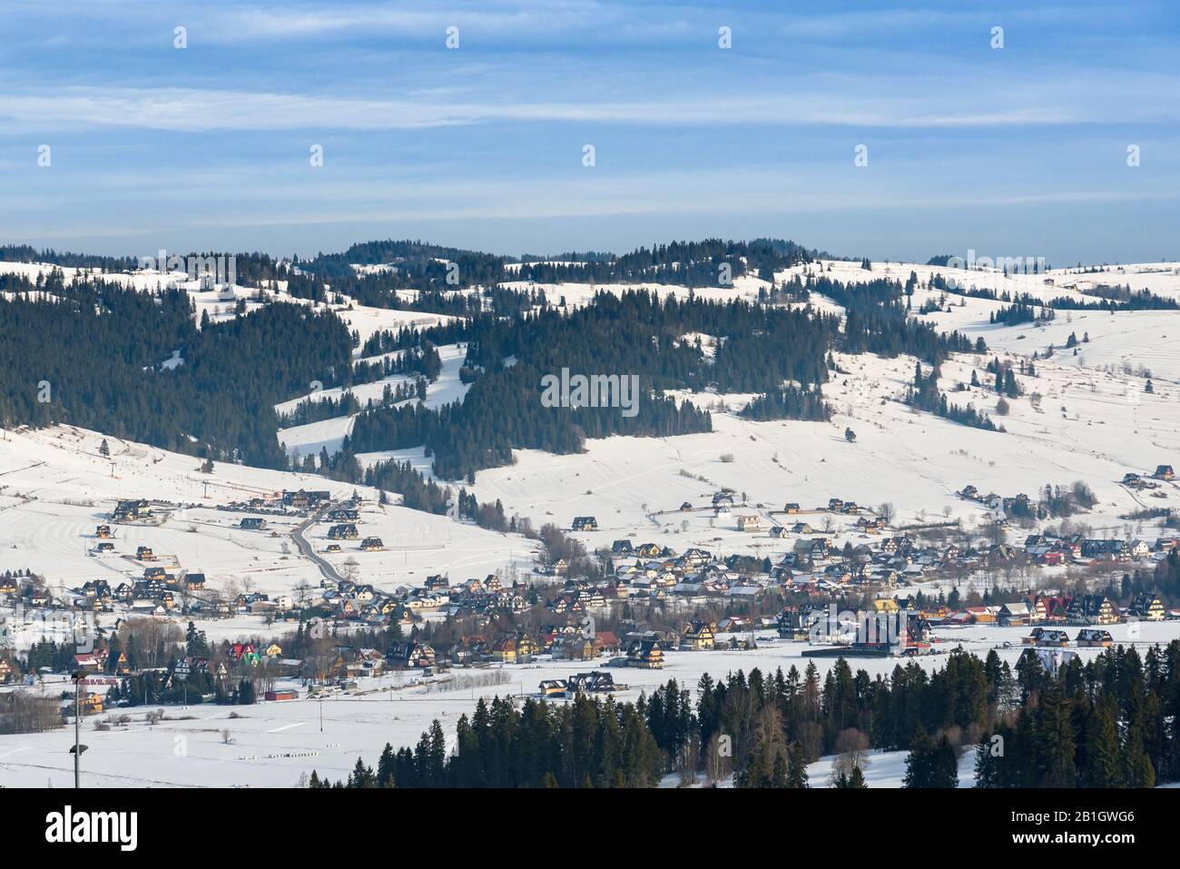 Aerial view of Bialka Tatrzanska village, famous ski resort in polish ...
