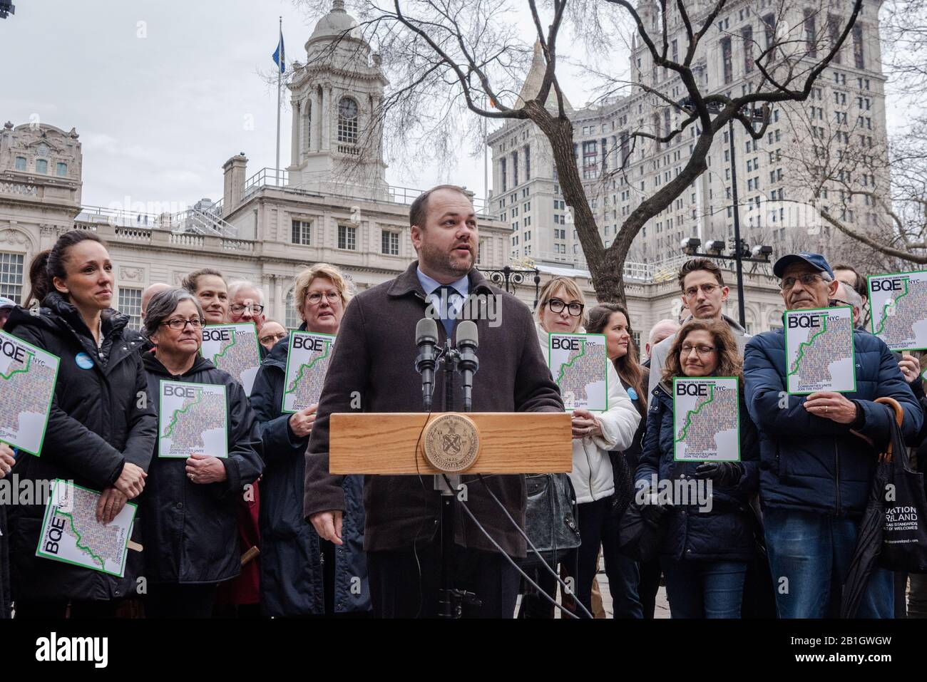 NYC Council Speaker Corey Johnson delivers remarks at a press ...