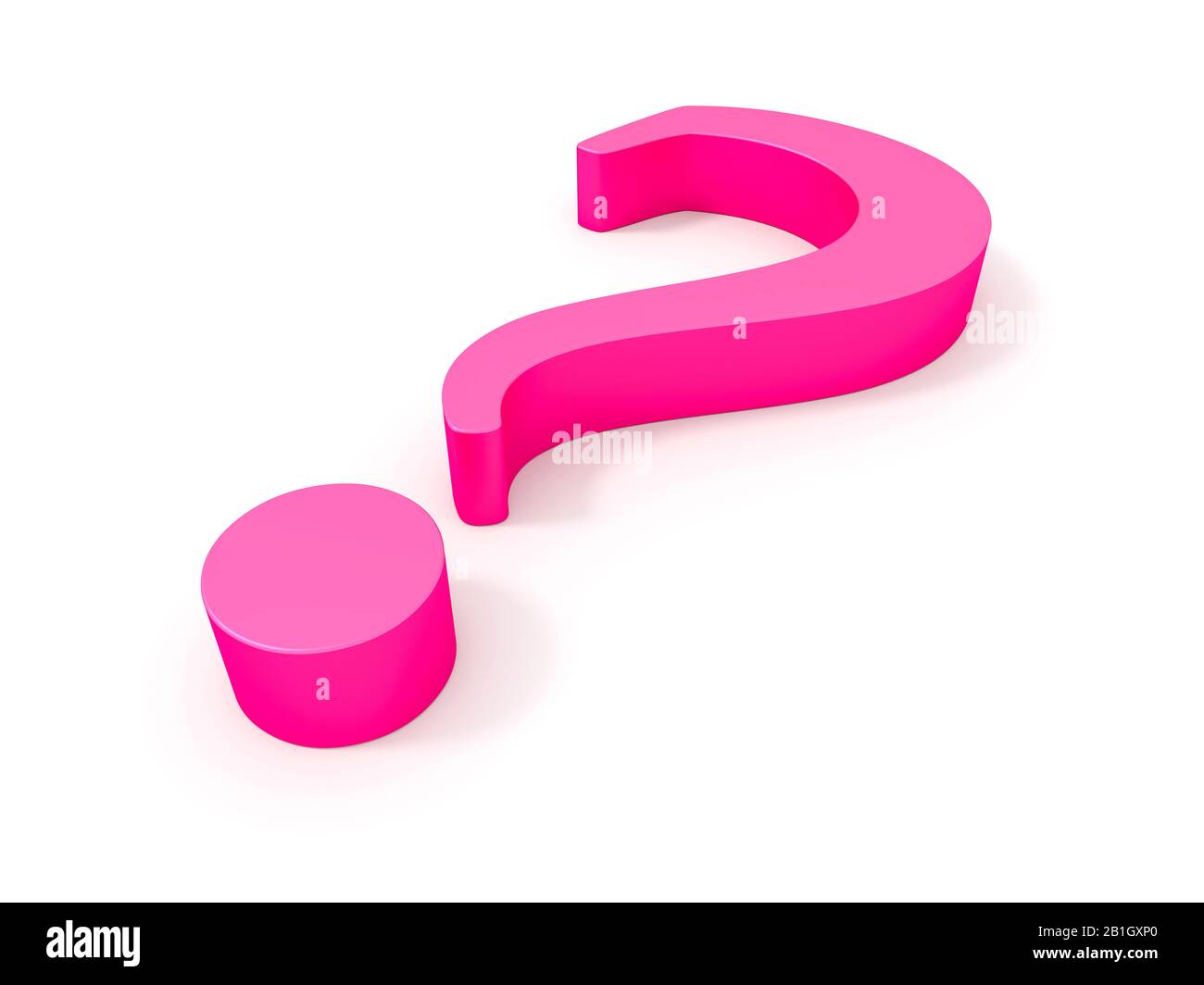 3D computer graphic, question mark in pink color against white ...