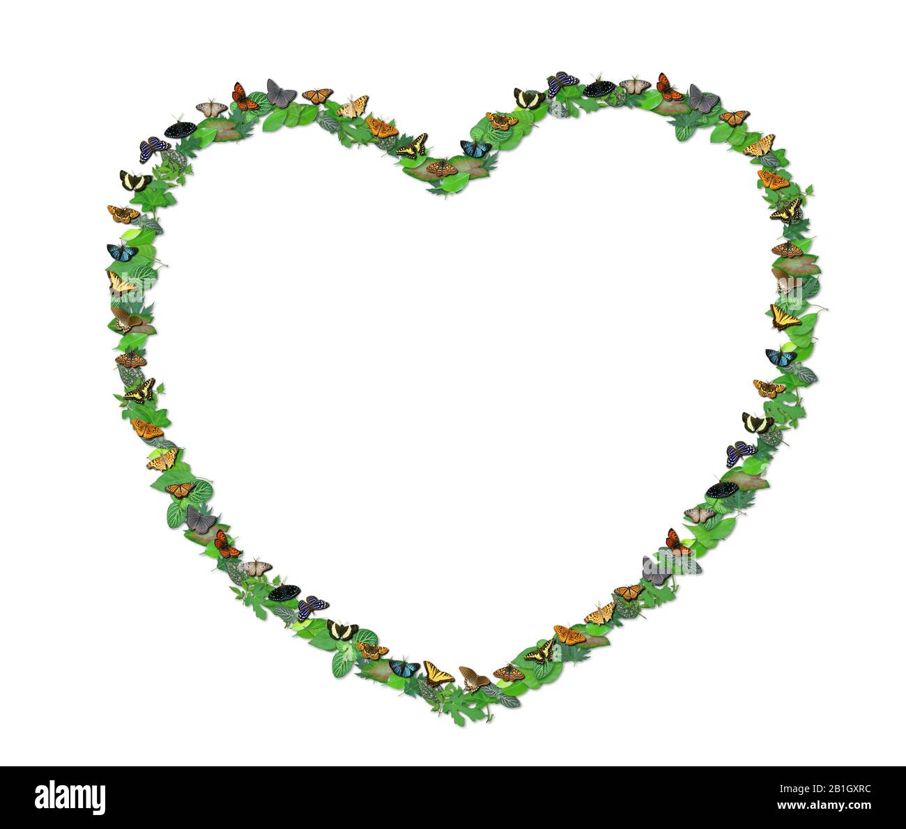 Computer graphic, illustration of a green hearts with butterflies ...