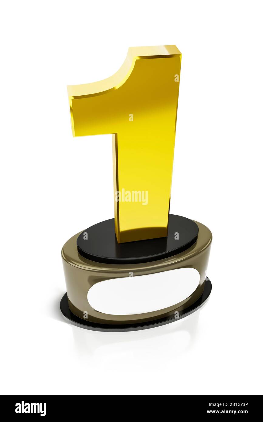 3D computer graphic, a golden trophy for the first rank against white ...
