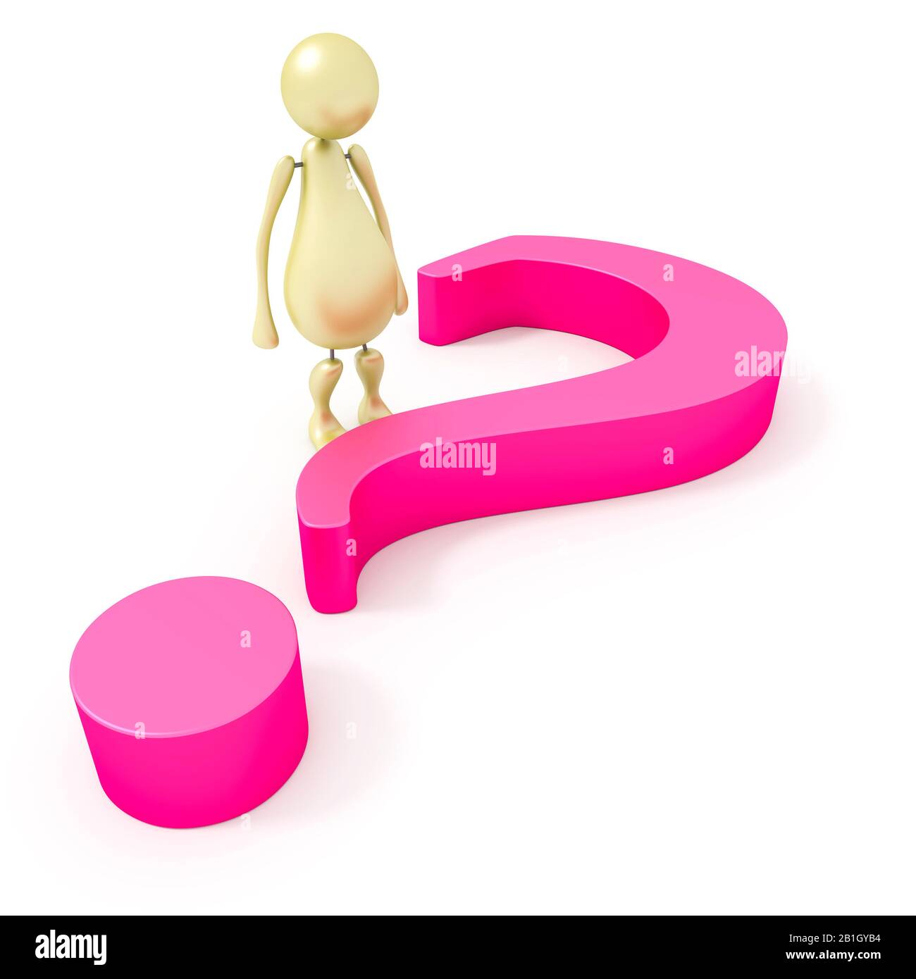 3D computer graphic, question mark in pink color and a 3D icon man ...