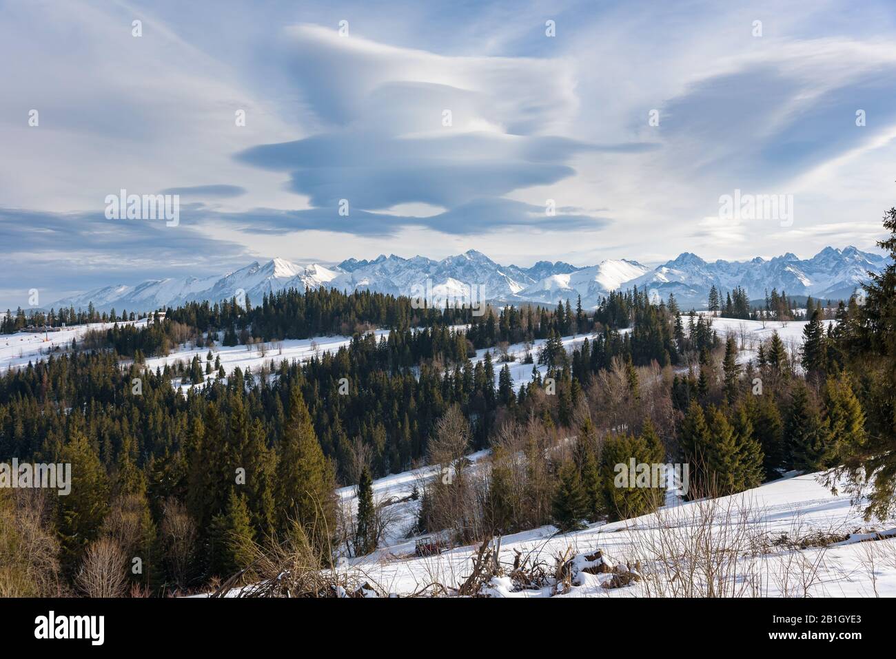 Winter landscape of High Tatra Mountains on the Polish-Slovak border ...