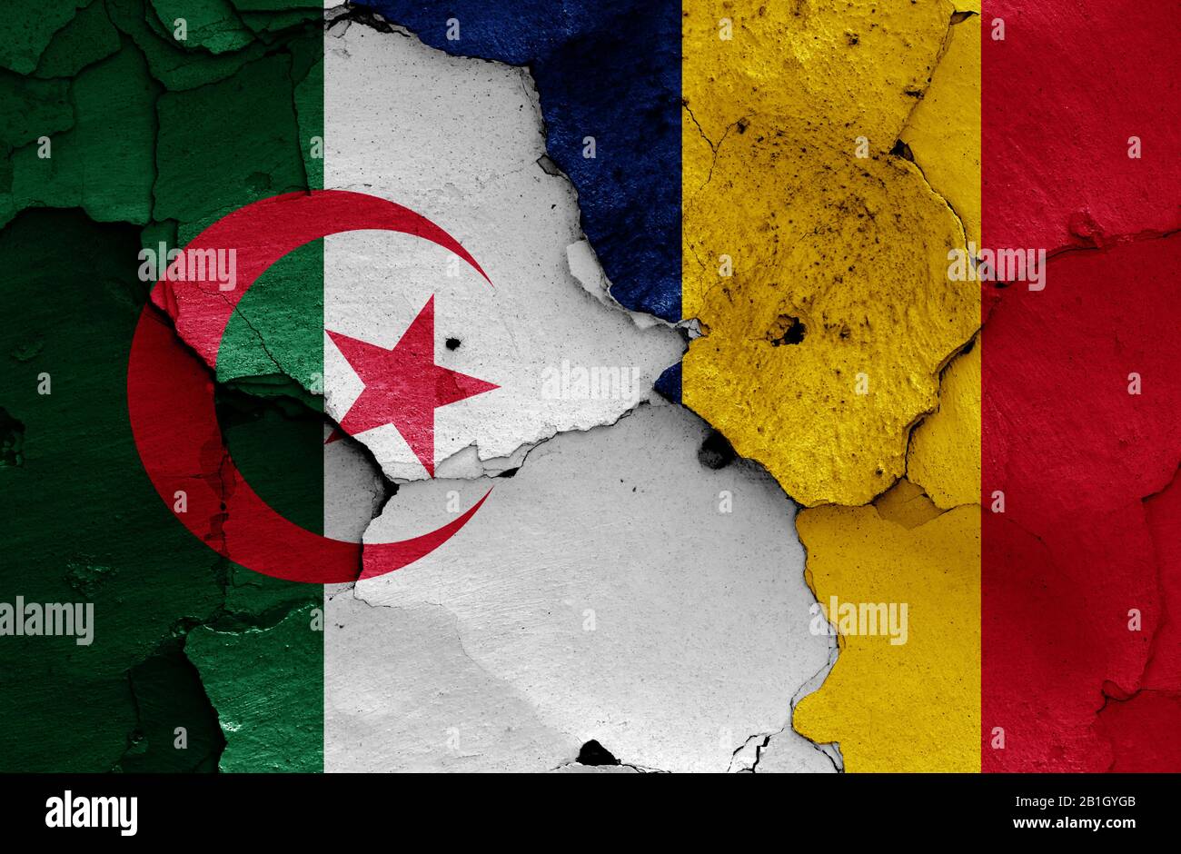 flags of Algeria and Chad painted on cracked wall Stock Photo - Alamy