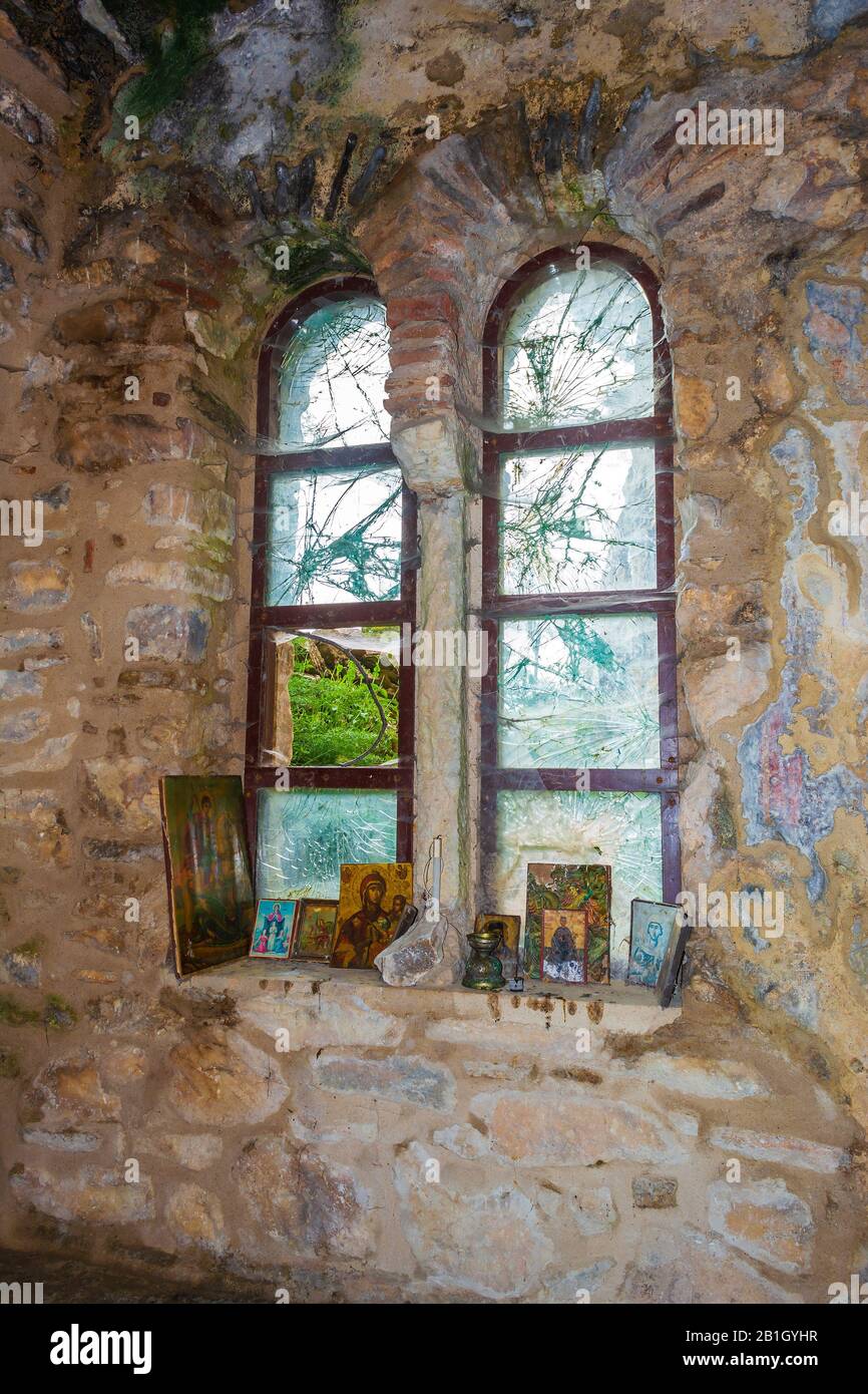 Inside the monastery enclosed by Davelis cave in Penteli, a mountain to ...