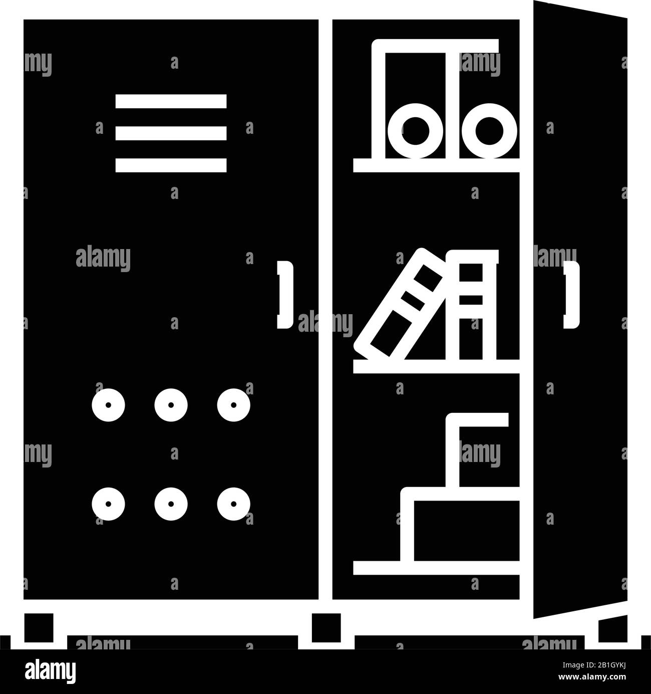 Book case black icon, concept illustration, vector flat symbol, glyph ...