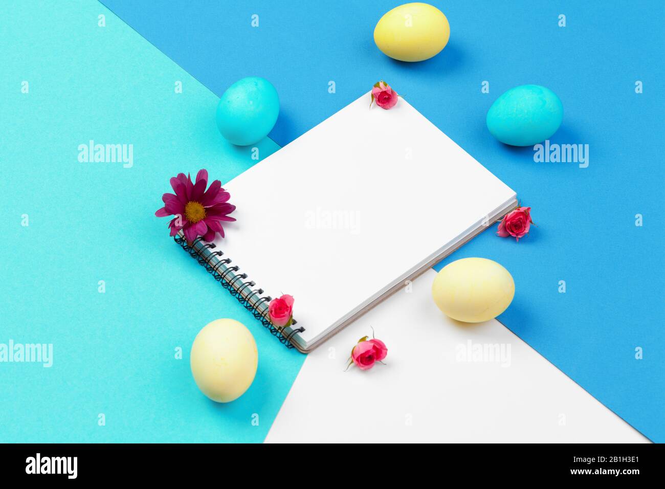 Easter eggs in blue colors. The place for the text on the paper Stock ...