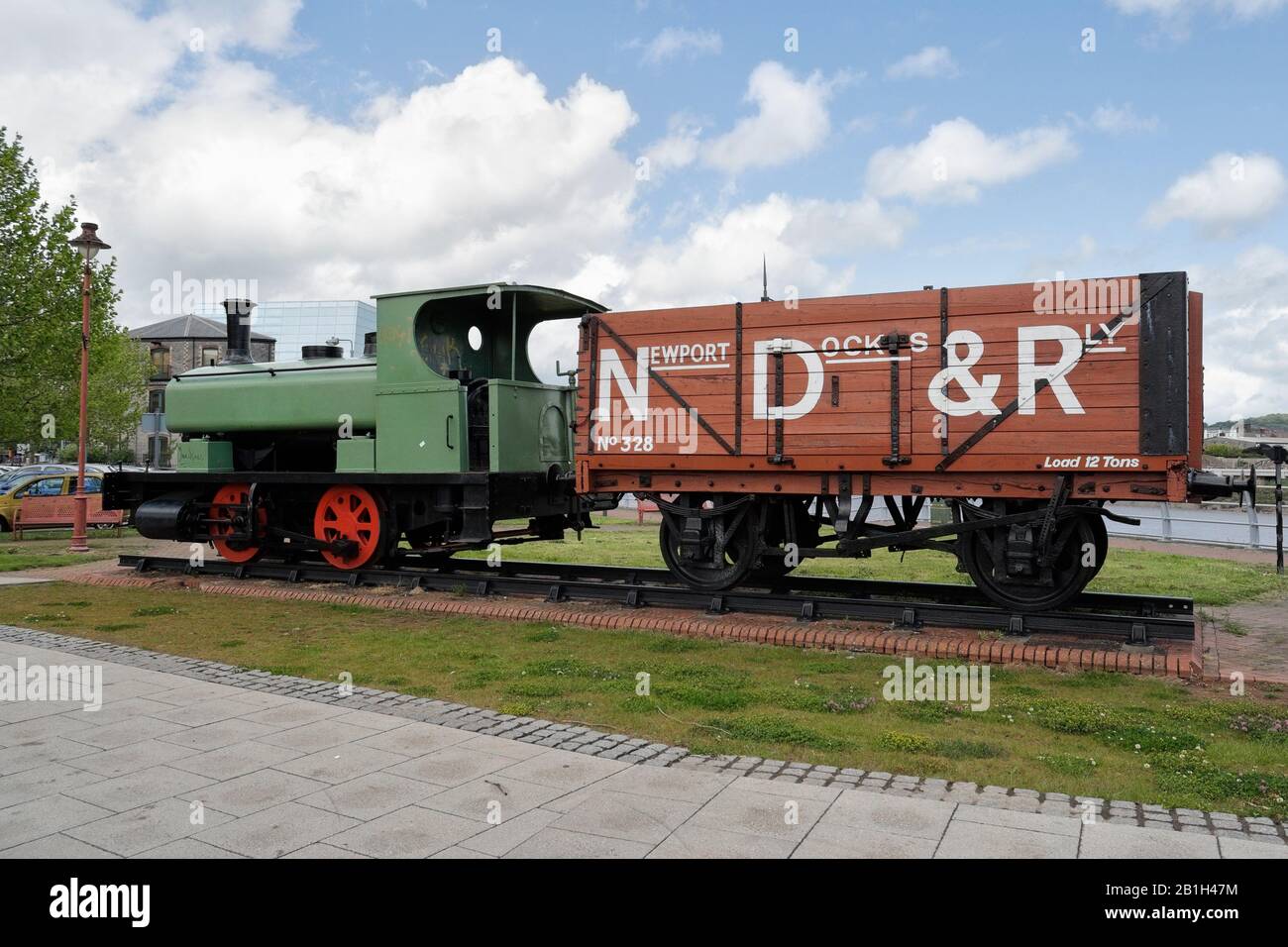Preserved steam engine and wagon as a static exhibit to Newport's Coal ...