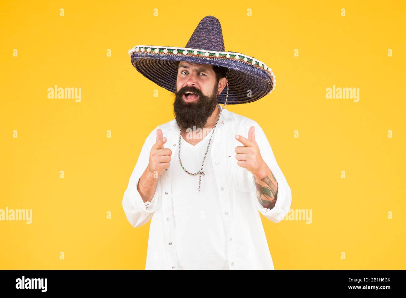 Mexican hat sombrero and mustache. guy happy festive outfit. his ...