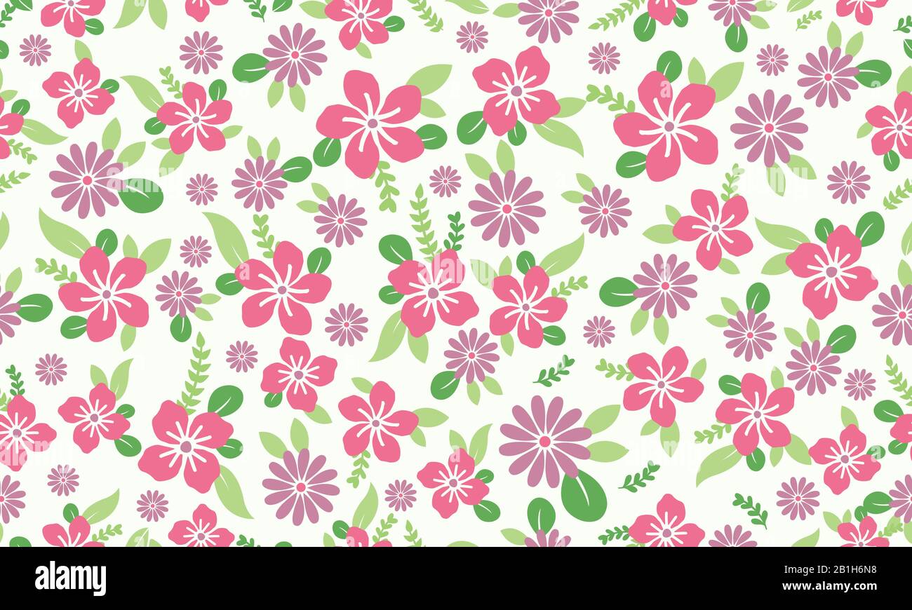 Pink floral pattern background for spring, with elegant leaf and floral ...