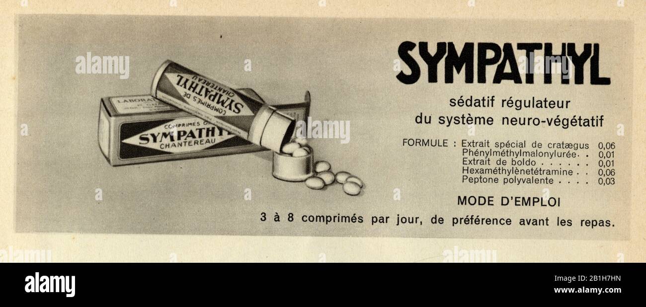 Publicité ancienne. Sympathyl. Sédatif régulateur du système neuro ...