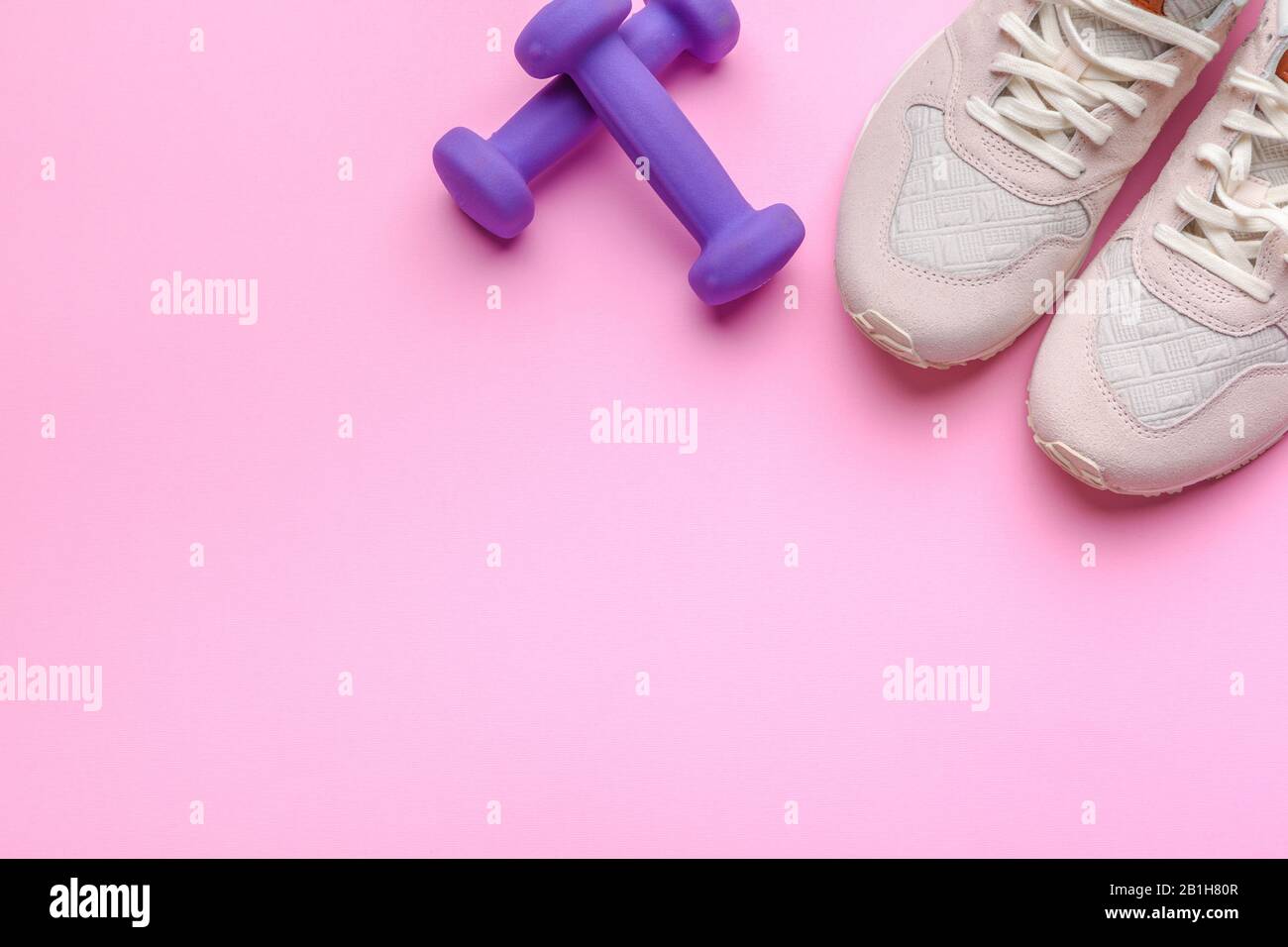 Fitness Gym equipment on color background. Creative photo Stock Photo ...