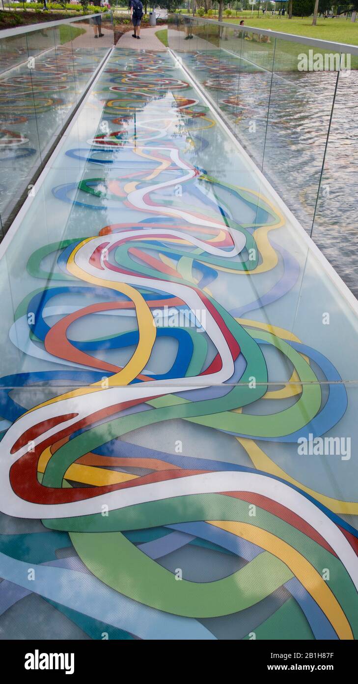 Acrylic expressionistic bridge over lagoon in the City Park sculpture ...