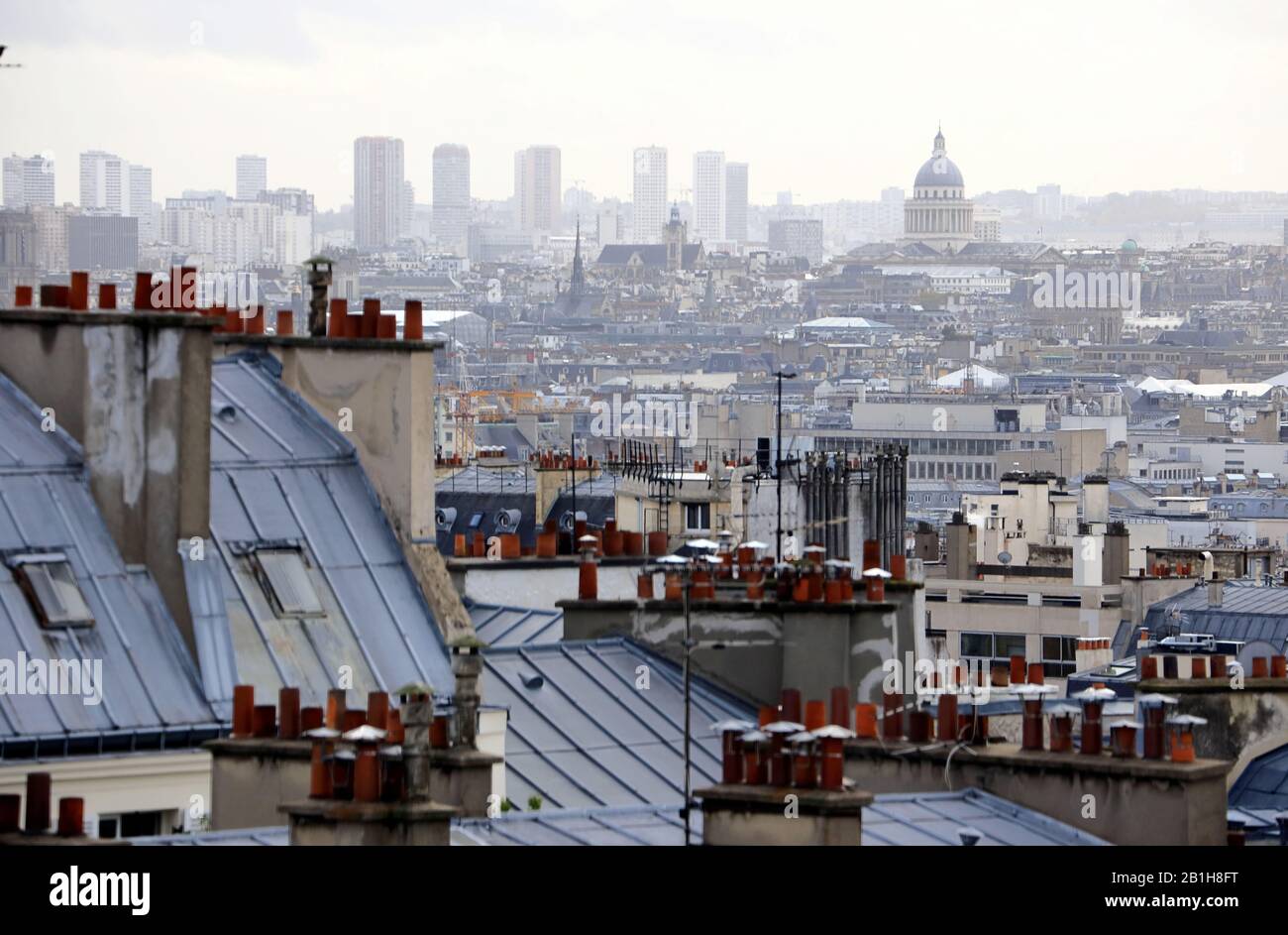 The rooftop view of city of Paris with the dome of Pantheon from ...