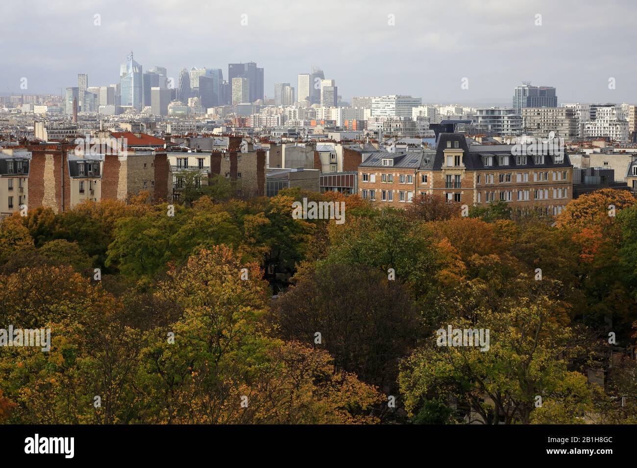 The view of skyscrapers in La Defense business district with the ...