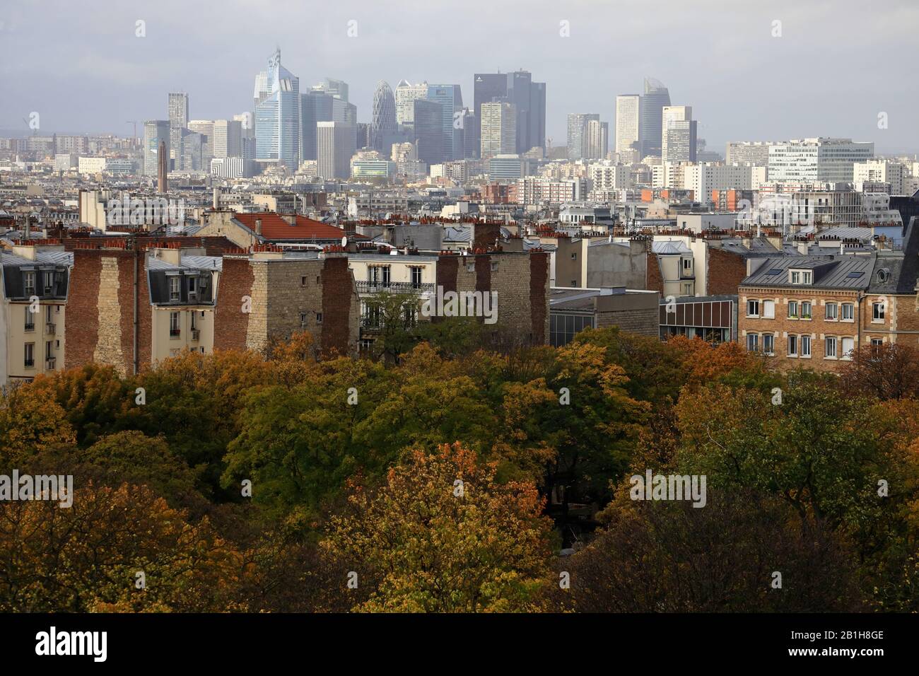 The view of skyscrapers in La Defense business district with the ...