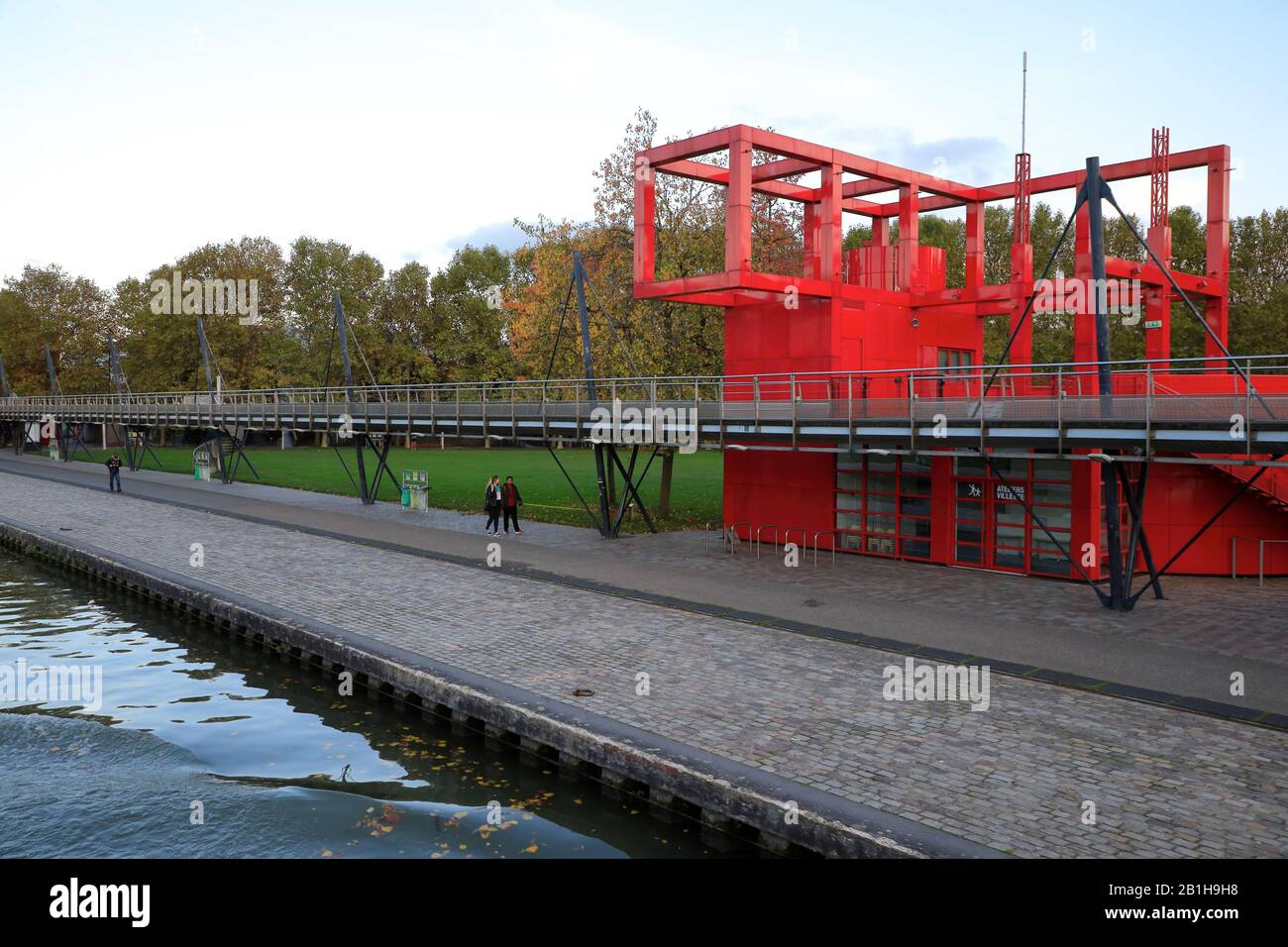 Parc de la Villette Villette Park with Canal de I'Ourcq and Red Folly ...