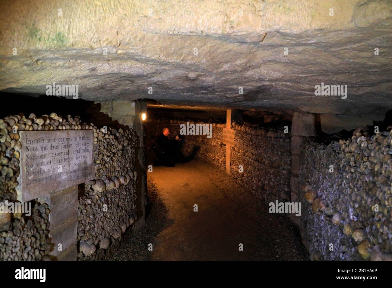 Bones and skulls stored inside of the catacombs of Paris.Paris,France ...