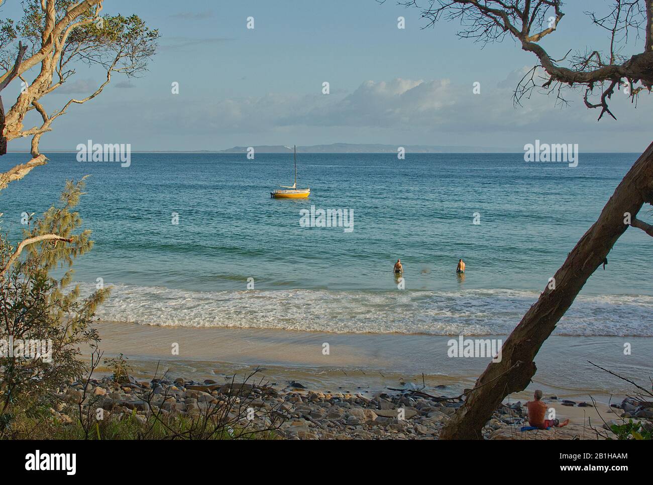 Tropical beach, Sea, sky, Trees Stock Photo - Alamy