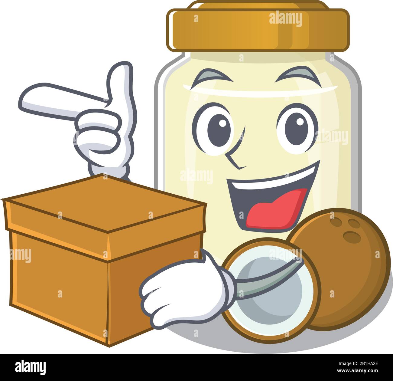 Cute coconut butter cartoon character having a box Stock Vector Image ...