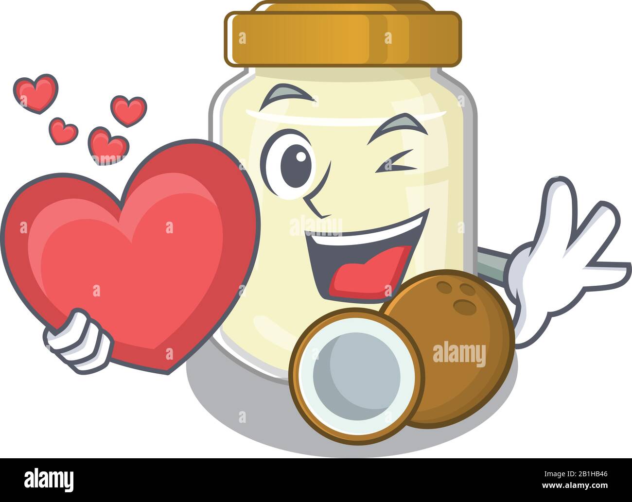 Romantic coconut butter cartoon picture holding a heart Stock Vector ...