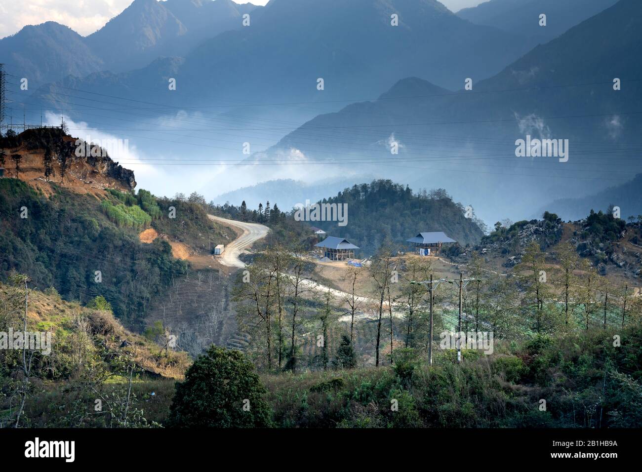 The trail inside a village. Beautiful scenery in the rural mountainous ...