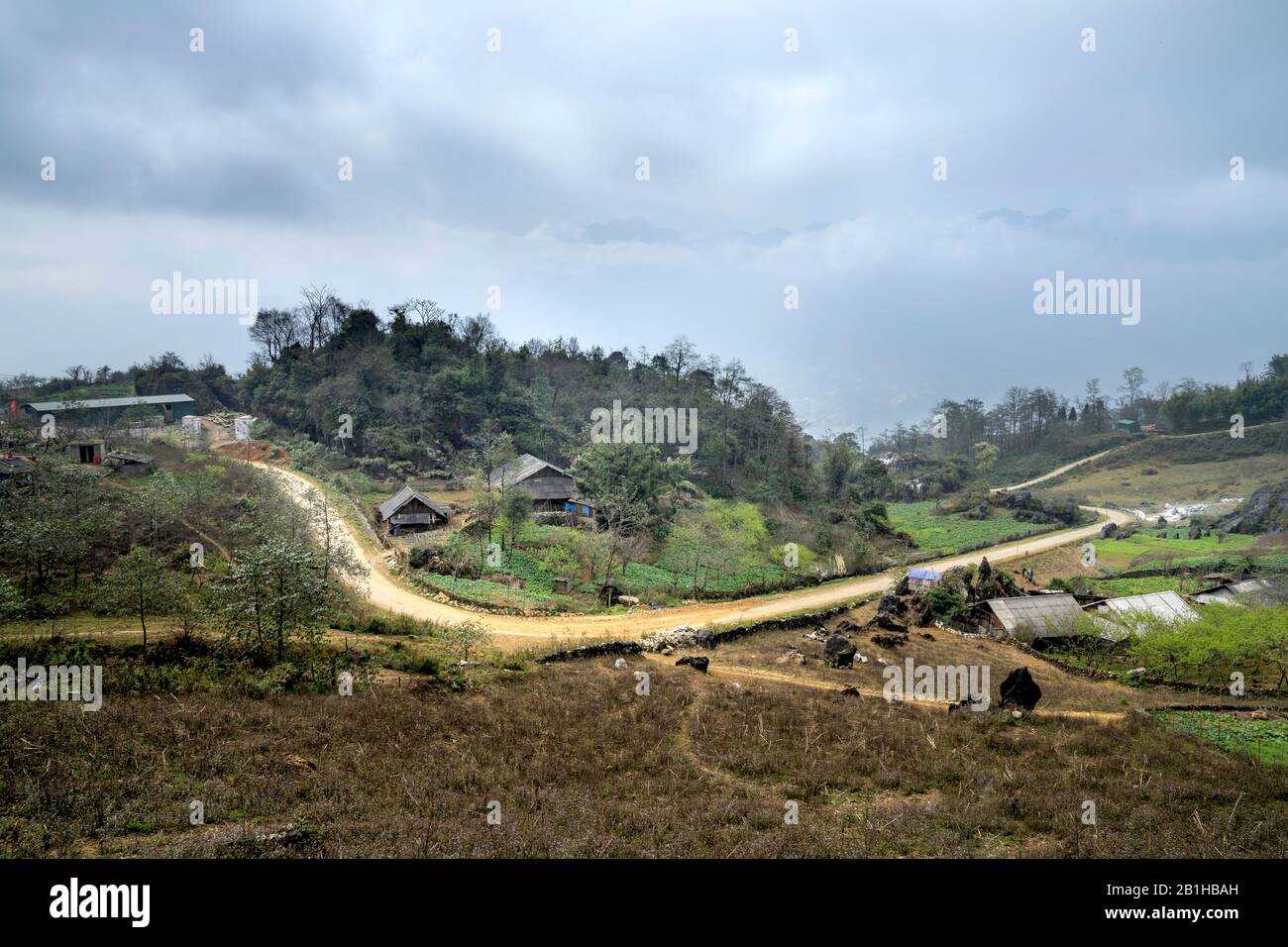 The trail inside a village. Beautiful scenery in the rural mountainous ...