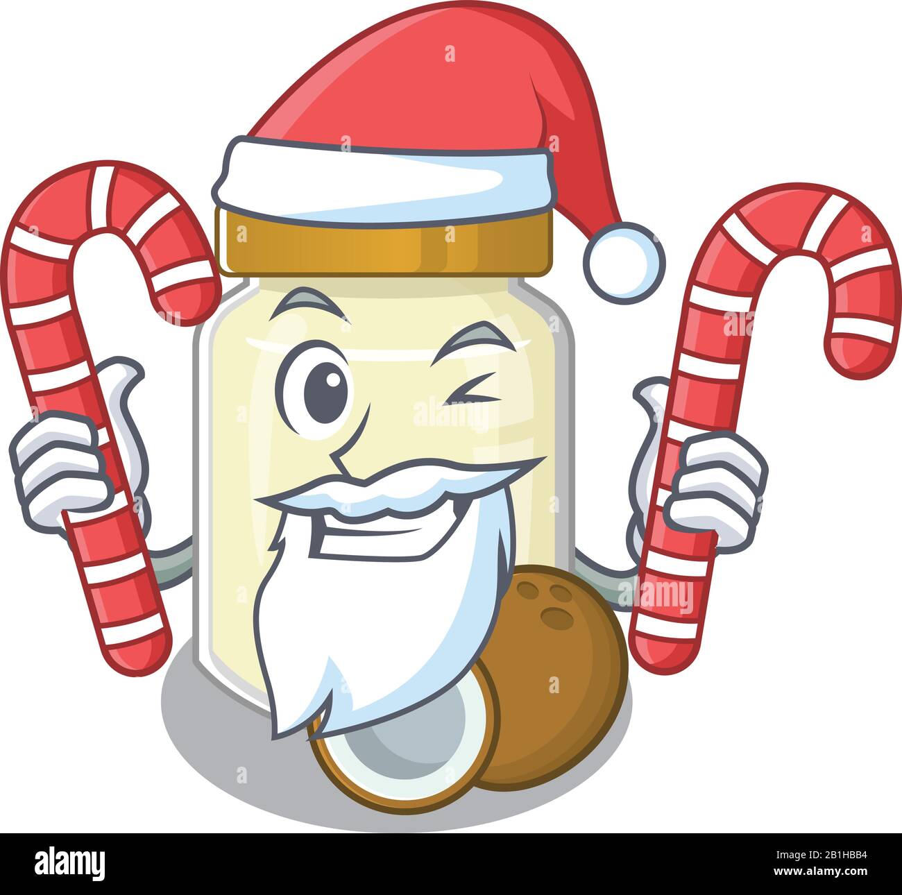 Coconut butter Cartoon character wearing Santa costume bringing a candy ...