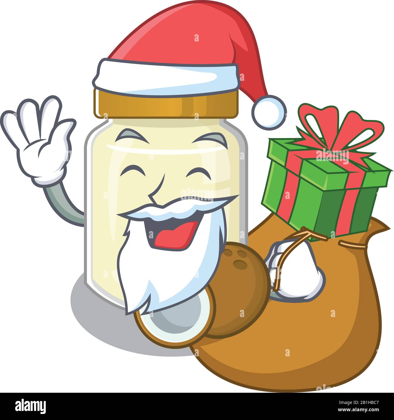 Santa coconut butter Cartoon character design having box of gifts Stock ...