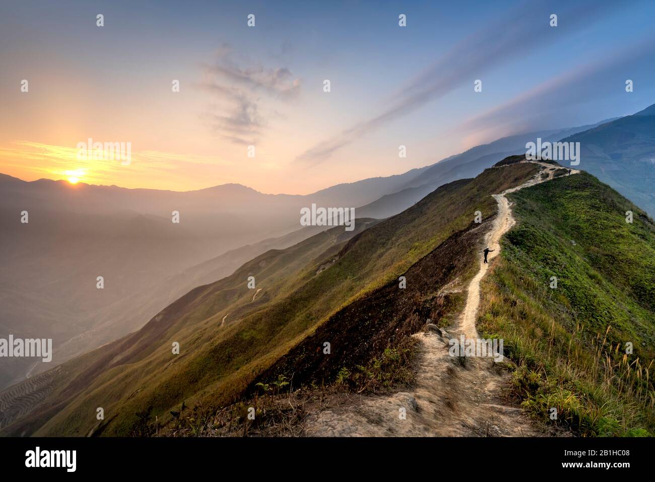 Aerial view of Bac Yen valley from Ta Xua, Beautiful sunset on the ...