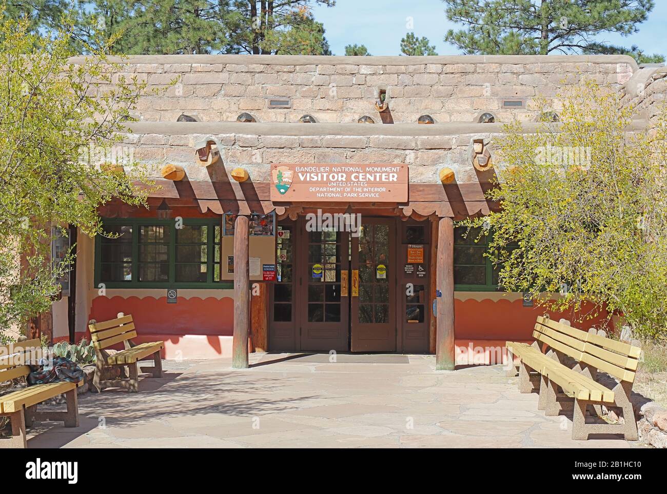 Main entrance to the visitor center at Bandelier National Monument ...